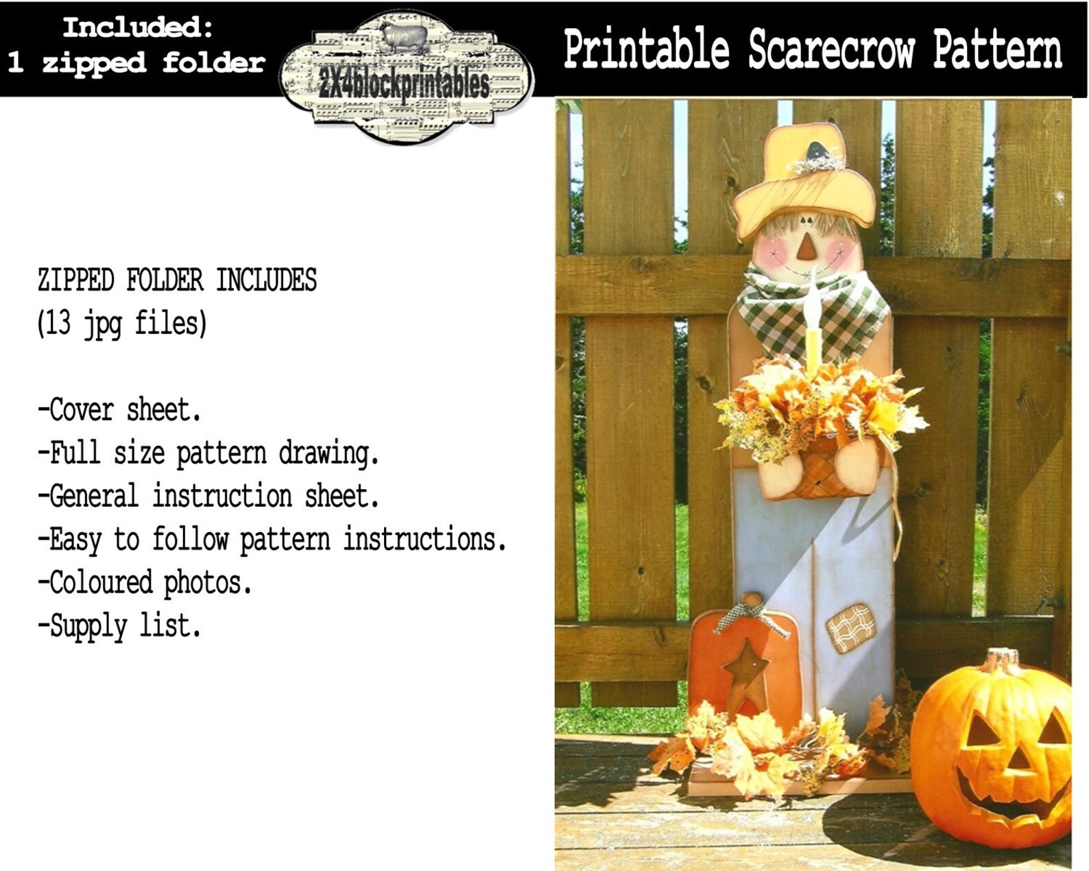 Scarecrow Wood Pattern , Instant Download , Primitive , Painting ...