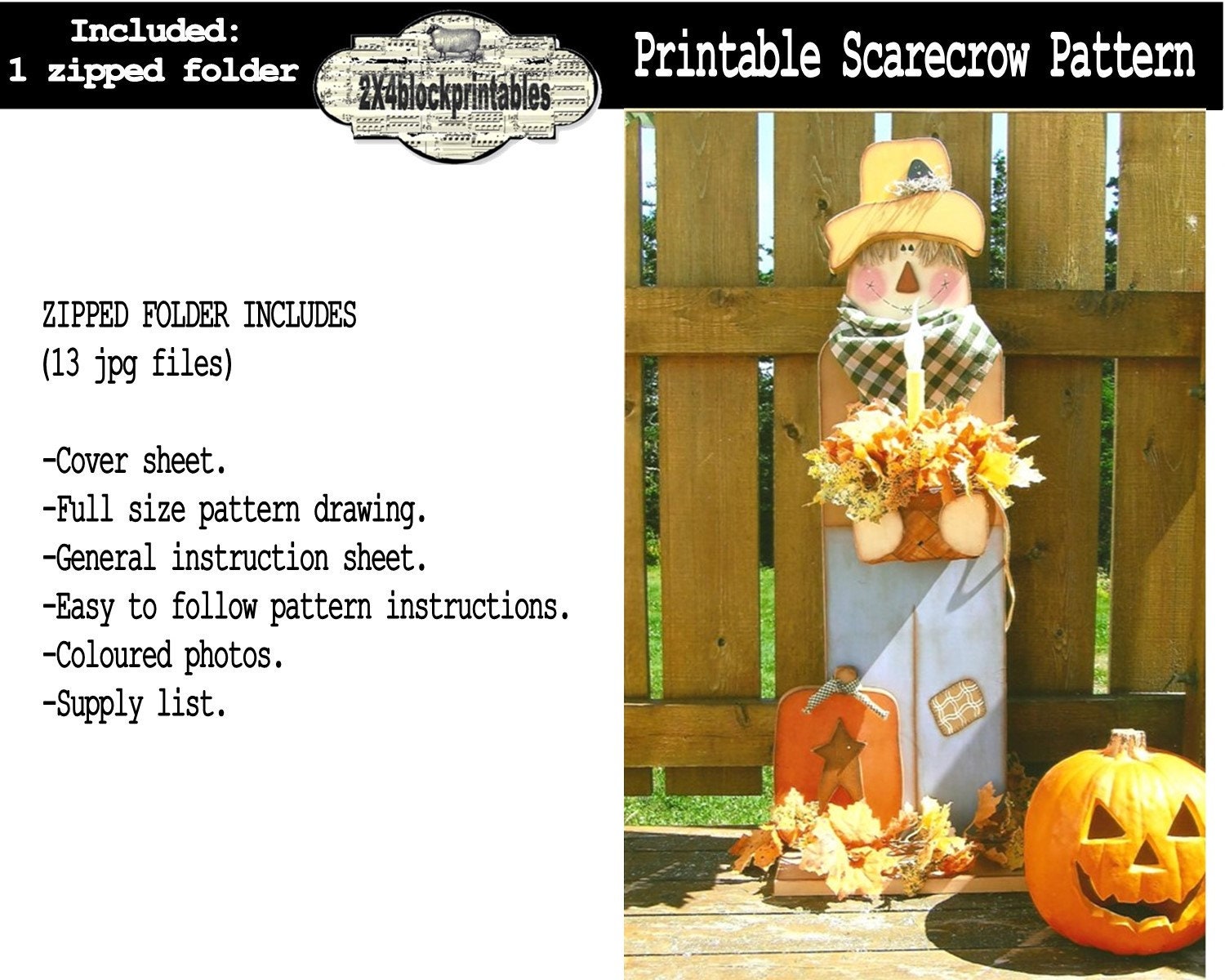 Scarecrow Wood Pattern , Instant Download , Primitive , Painting ...