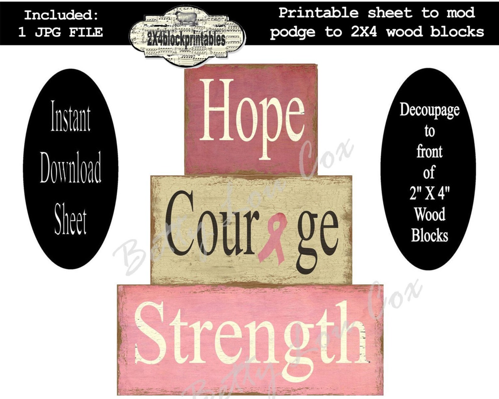 2X4 Crafts , Hope Courage Strength Blocks , Instant Download , Shelf ...