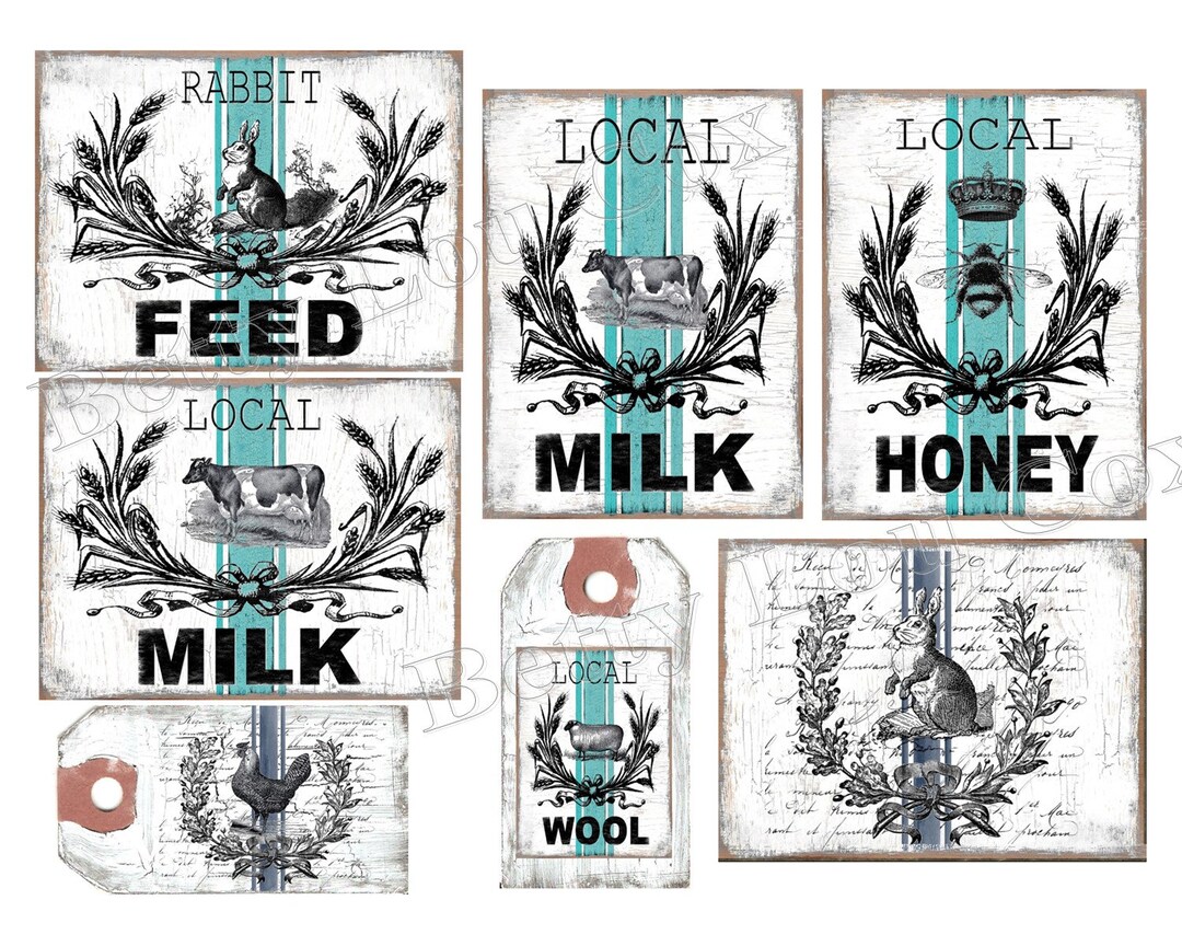 Farmhouse Labels , Sheep , Rabbit , Bee , Cow and Hen for Pantry Jars ...