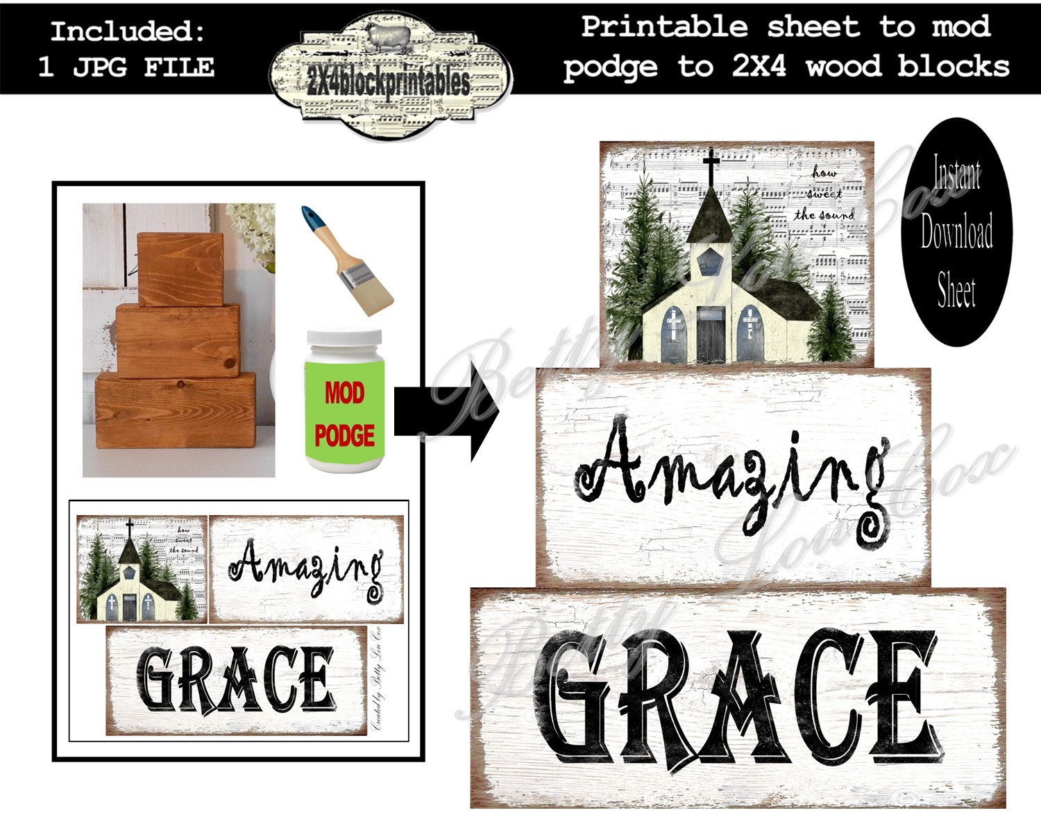 Amazing Grace Digital Download to Decoupage to 2X4 Wood Blocks Church ...