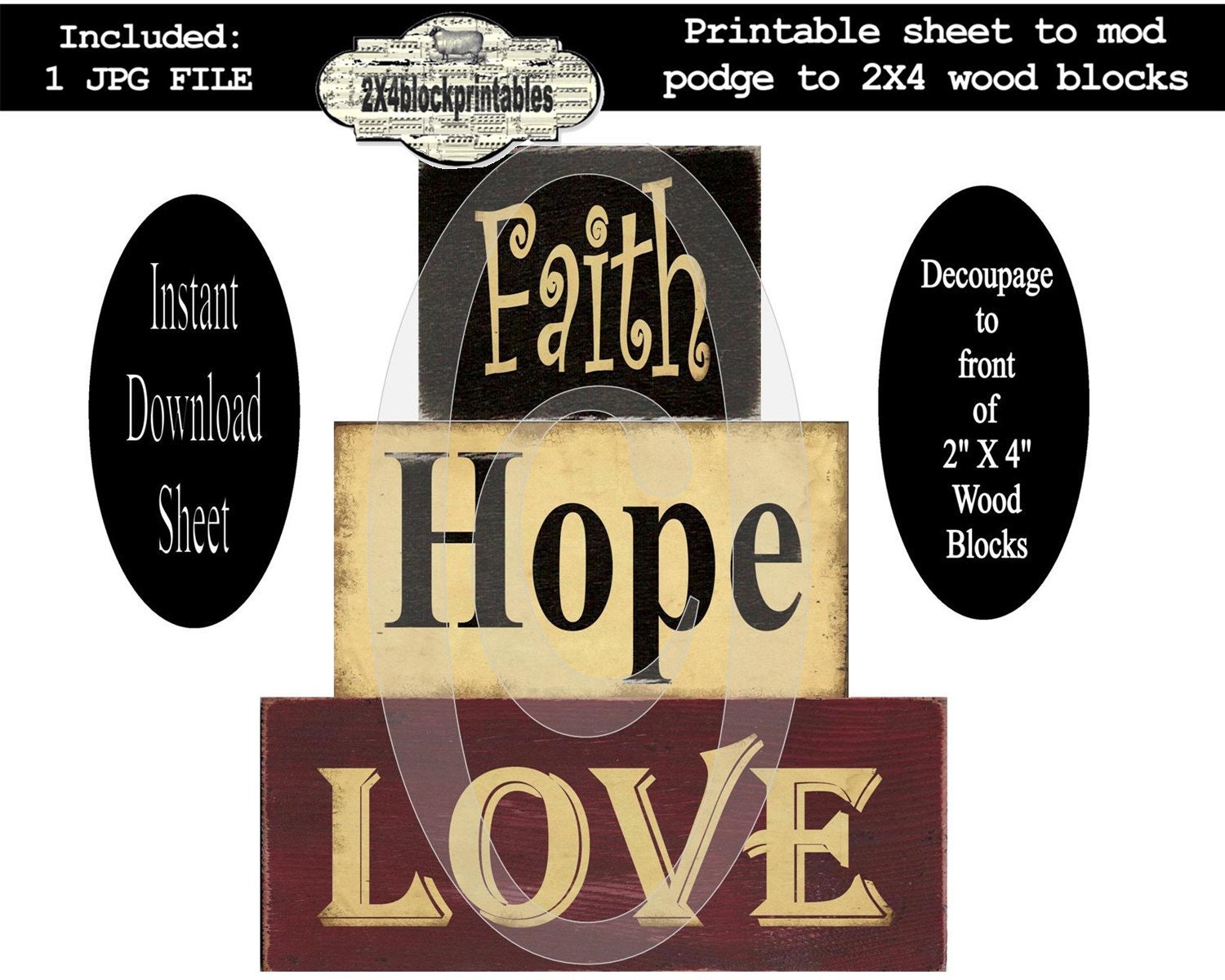 2X4 Crafts , Faith Hope Love Blocks , Instant Download , Shelf Sitter ...