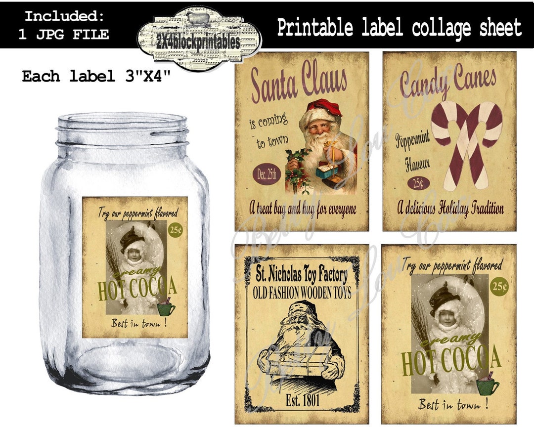Snowman Labels Printable , Santa and Candy Cane Ads for Pantry Jars ...