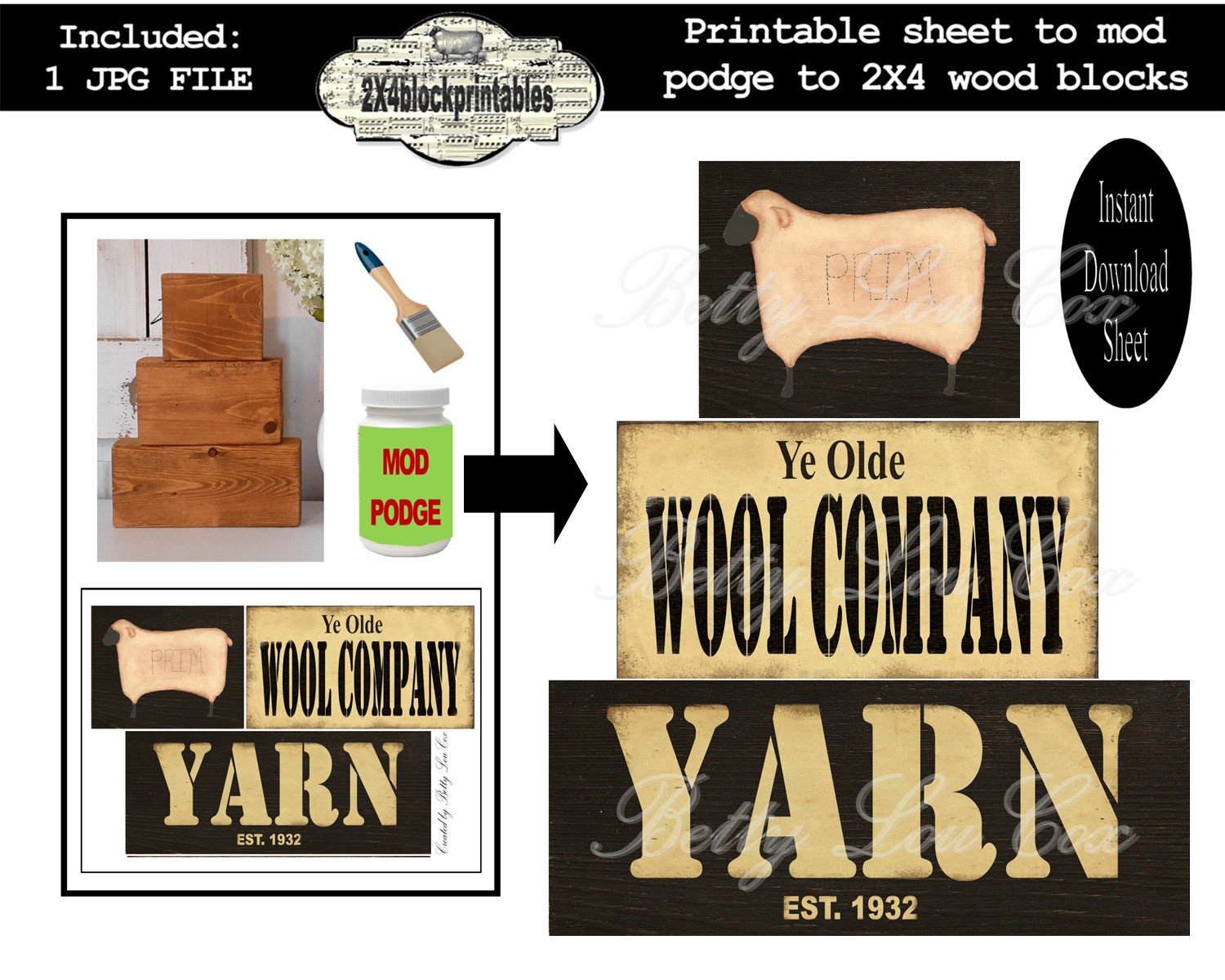 Primitive Sheep Blocks , Printable 2X4 Crafts , Rustic , Wood , Mod ...