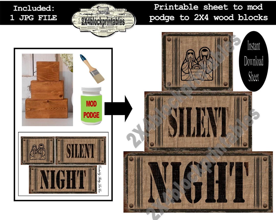 Silent Night Blocks , Religious Wood Sign , 2X4 Crafts , Instant ...