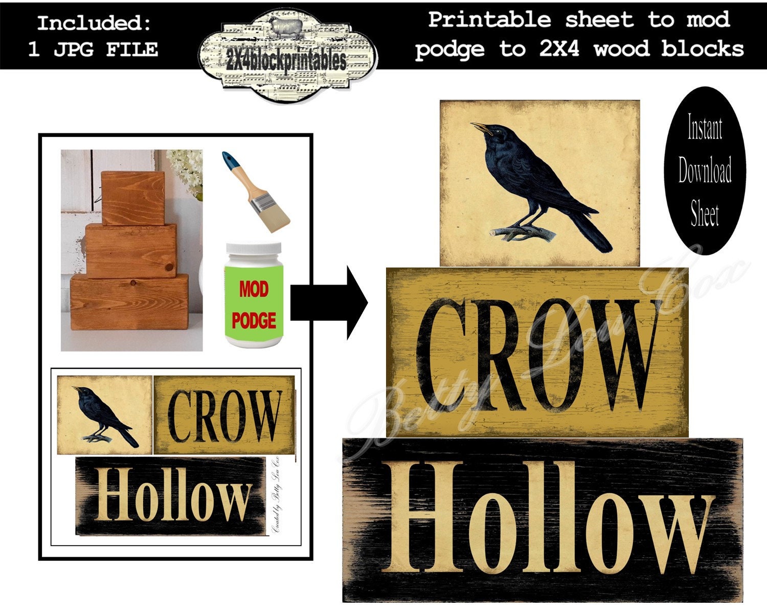 Crow Blocks , Printable 2X4 Crafts , Primitive , Rustic , Wood , Mod ...