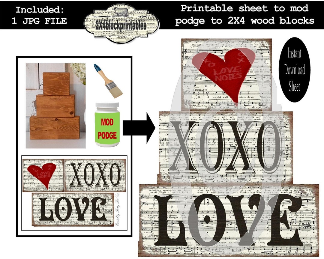 Valentine Blocks , Music Sheet , Love , XOXO , Heart , Wood Sign , 2X4 ...