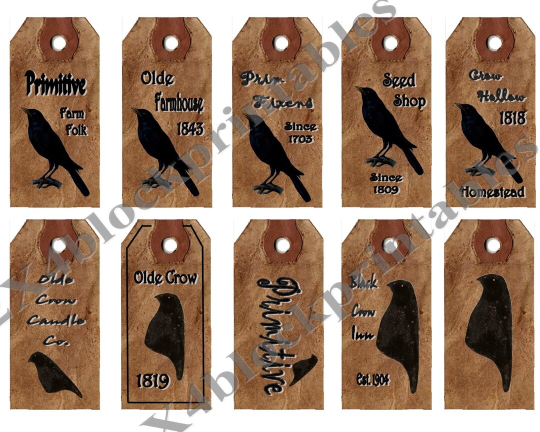 Crow Tags , Primitive , Instant Download , Country , Digital , Folk Art ...
