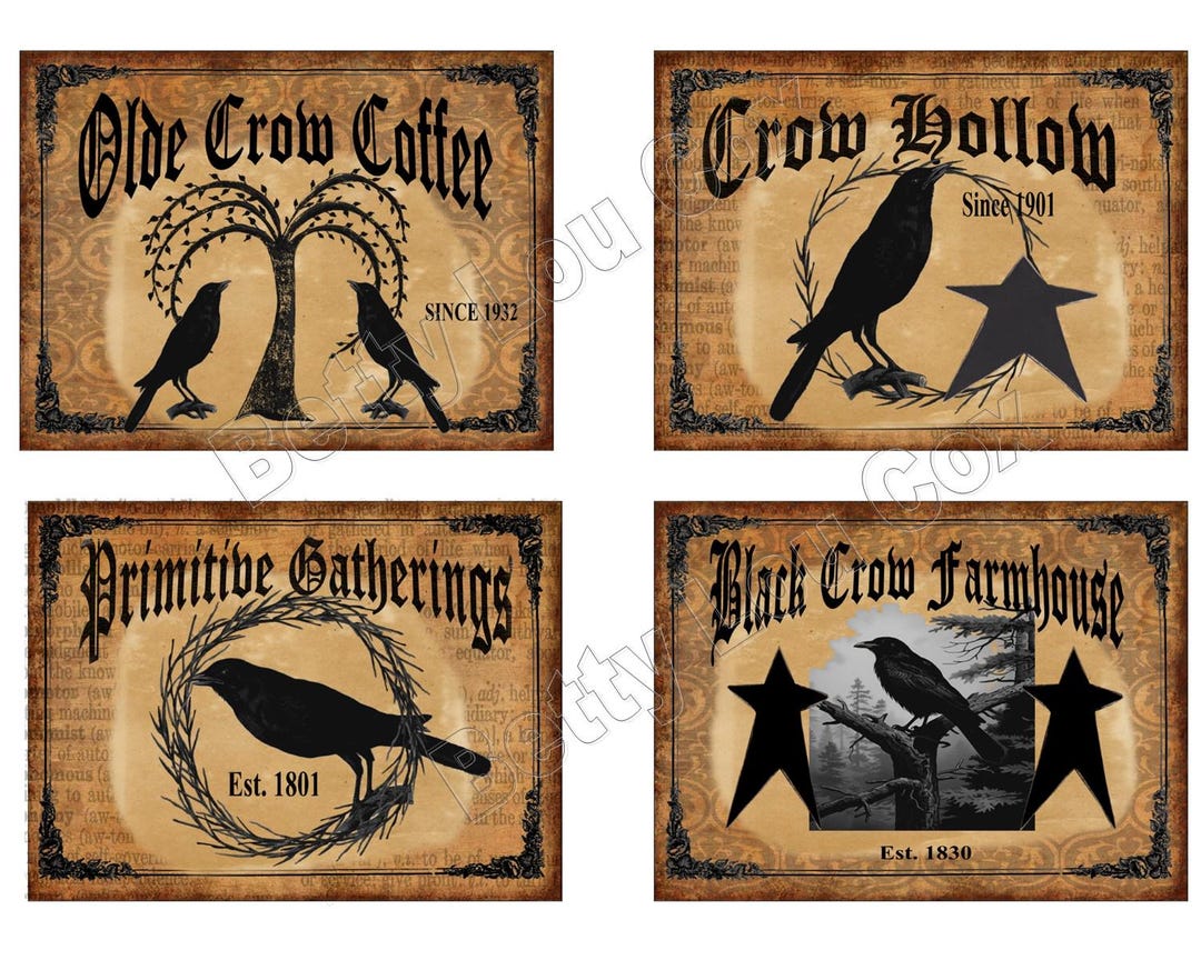 Primitive Crow Labels for Pantry Jars Cans Crocks Bottles Tins Boxes ...