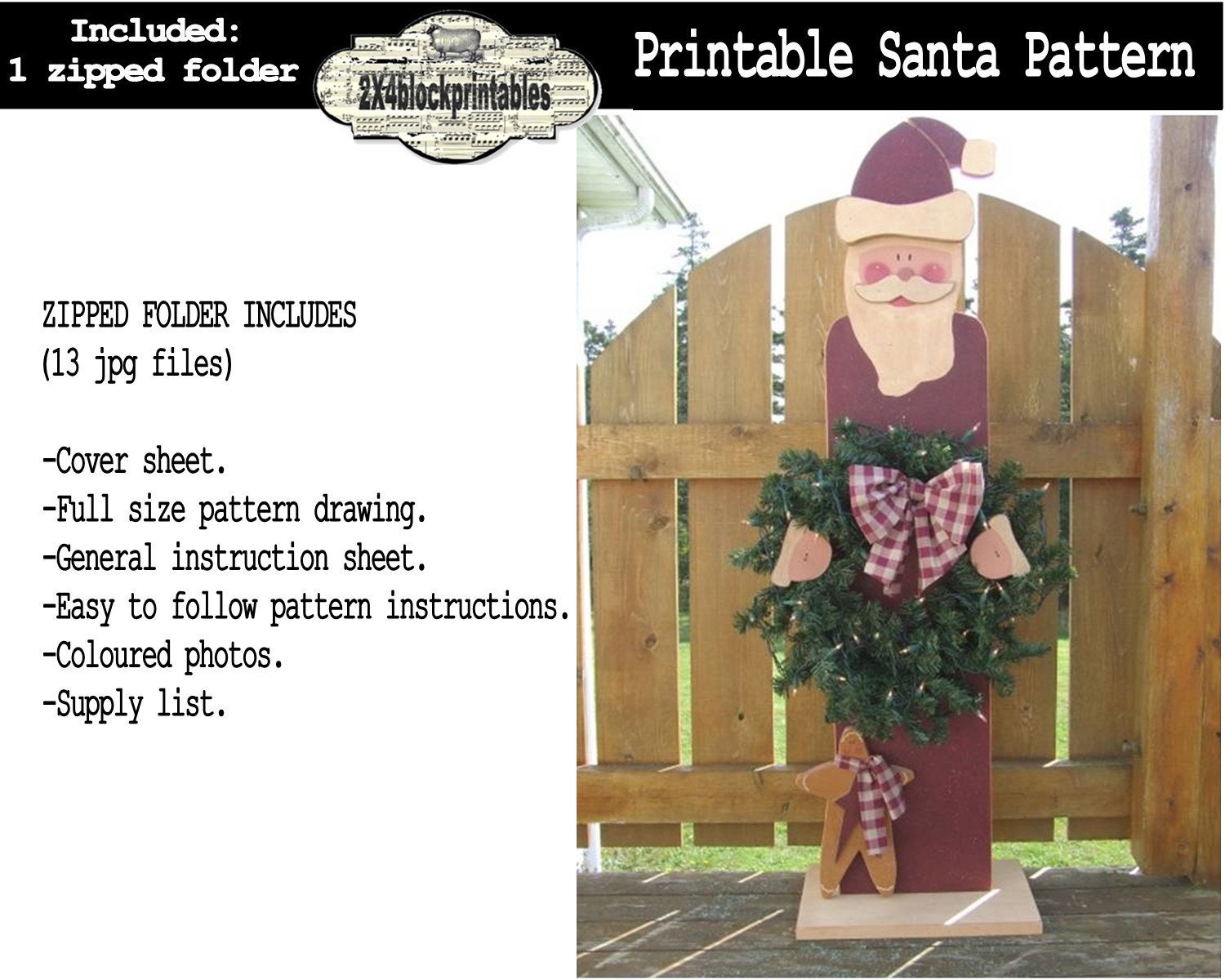 Santa Wood Pattern , Instant Download , Primitive , Painting , Rustic ...
