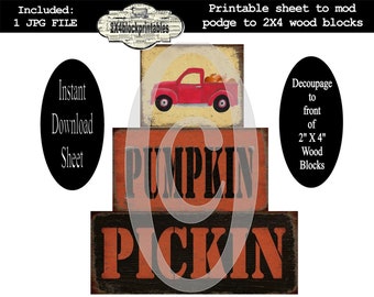 Fall Blocks , 2X4 Crafts , Instant Download , Shelf Sitter , Pumpkin ...