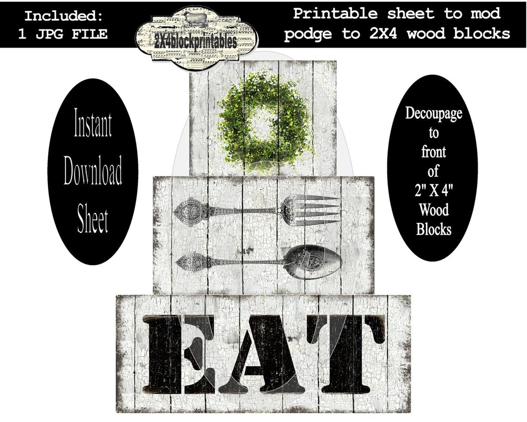 EAT Blocks , Green Wreath Wood Sign , 2X4 Crafts , Instant Download ...