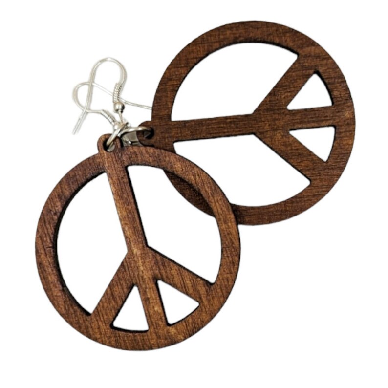 Wooden Peace Sign Dangle Earrings - Etsy