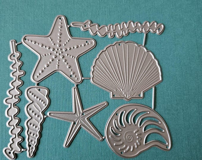 7 Piece Assorted Shells & Sea Weed Metal Cutting Die Greeting Birthday ...