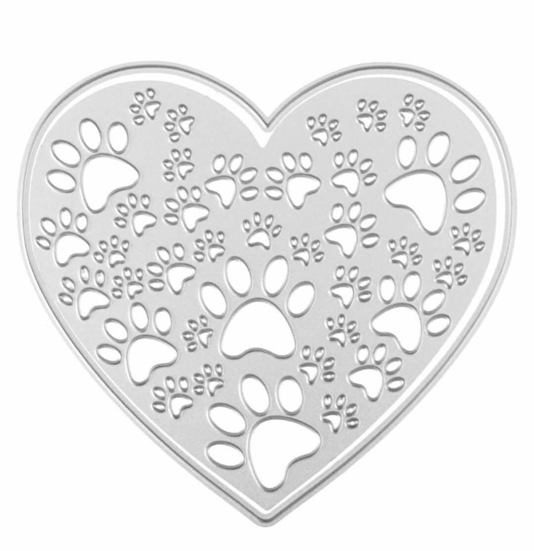 2 Piece Paw Print Heart Metal Cutting Die Greeting Card Making ...