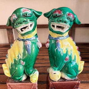 Yellow & Green Midcentury Chinese Foo Dogs - Etsy