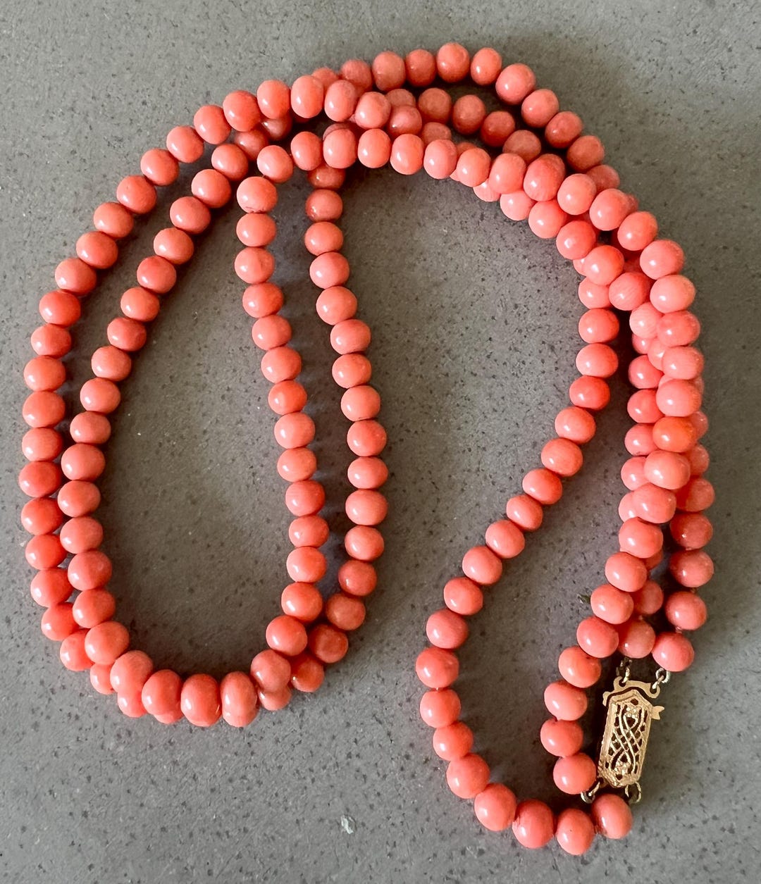 Vintage Genuine Coral Necklace Salmon 16 Double Strand 14 K Gold Clasp ...