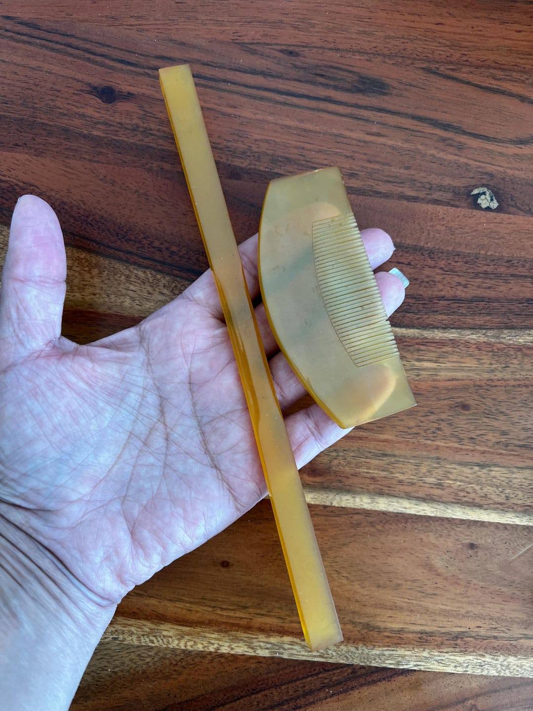 Vintage Japanese Celluloid Kushi Kanzashi Hair Comb & Stick – Amber ...