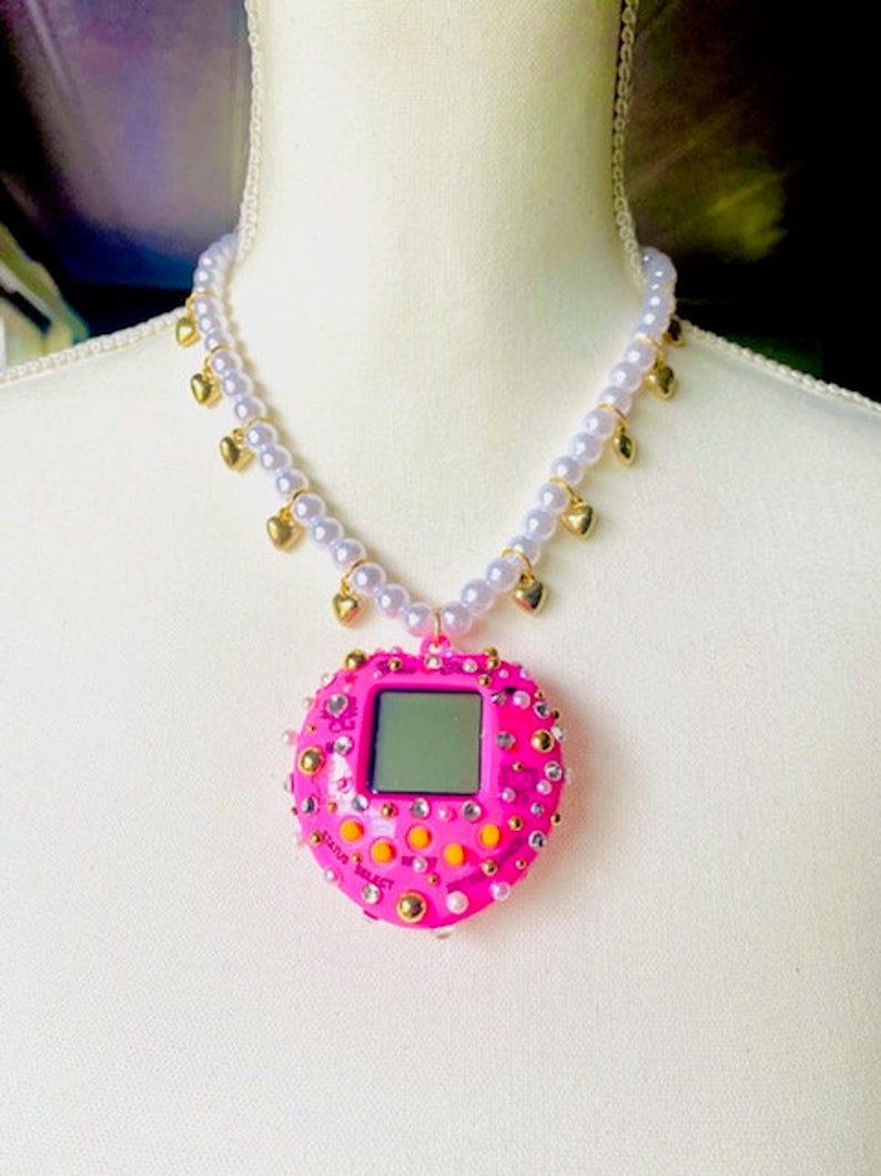 Pink Tamagotchi Pearl Necklace: Y2K Rave Statement Jewelry - Etsy