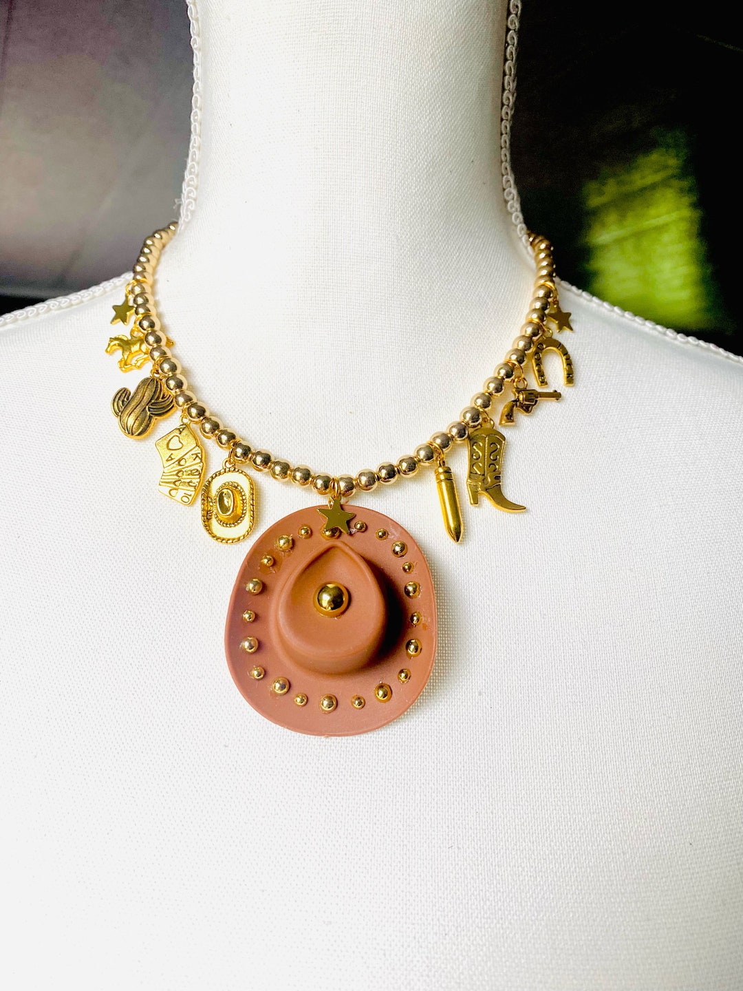Cowboy Charm Necklace Gold Cowboy Rodeo Charm Necklace Cowgirl Western ...