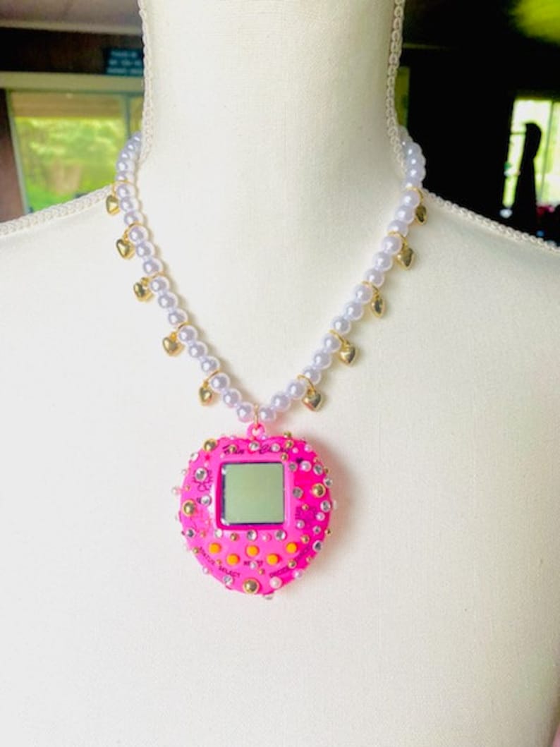 Pink Tamagotchi Pearl Necklace: Y2K Rave Statement Jewelry - Etsy