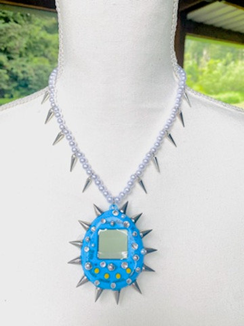 Blue Y2K Spike Pearl Tamagotchi Necklace Rave Accessories Blue Rave ...