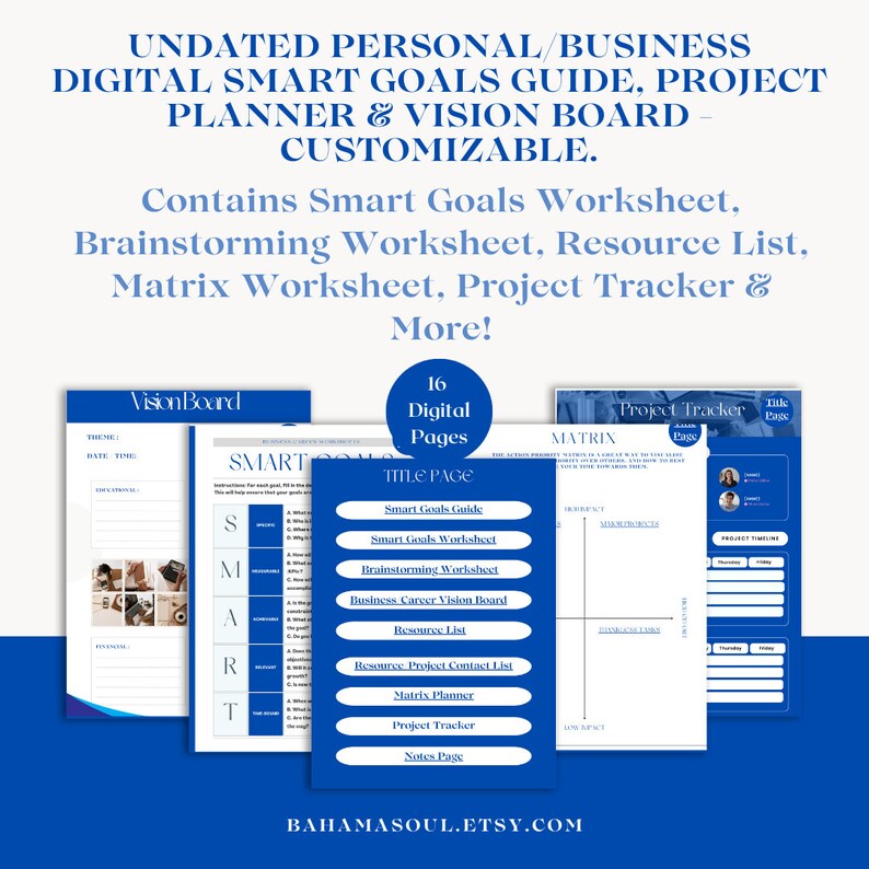 Undated Customizable Digital SMART Goals, Vision Board, Project Planner ...