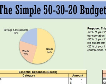 Editable Monthly Budget Planner - 50/30/20 Rule - Etsy