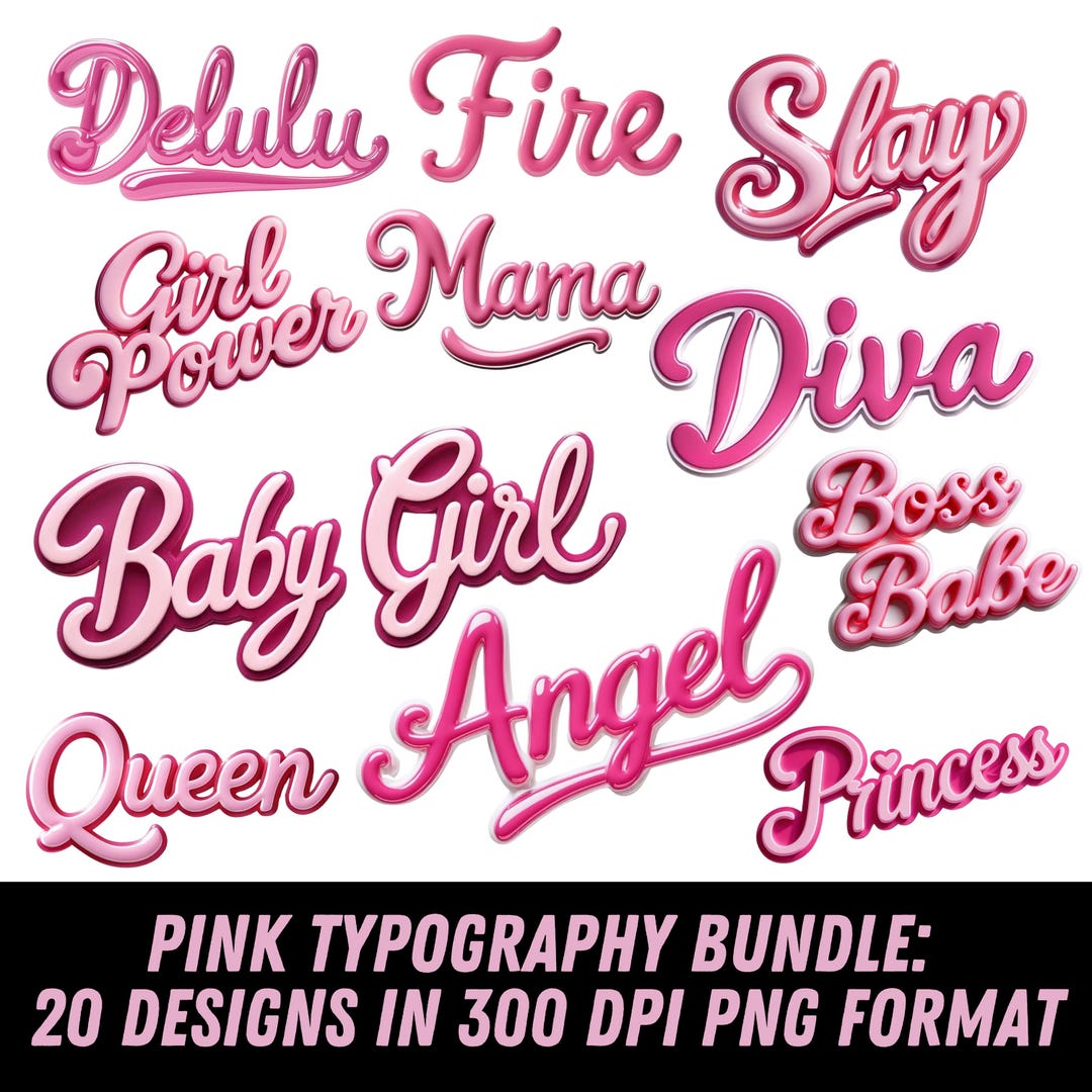 Pink Girl Typography Bundle: Slay, Diva, Girl Power PNG Graphics ...
