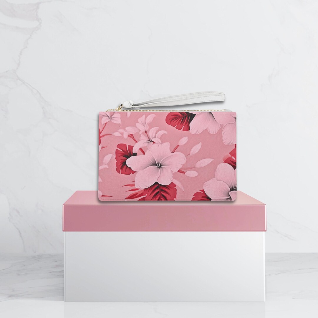 Retro Pink Floral Clutch Bag Vintage Floral Women's Purse, Retro Flower ...