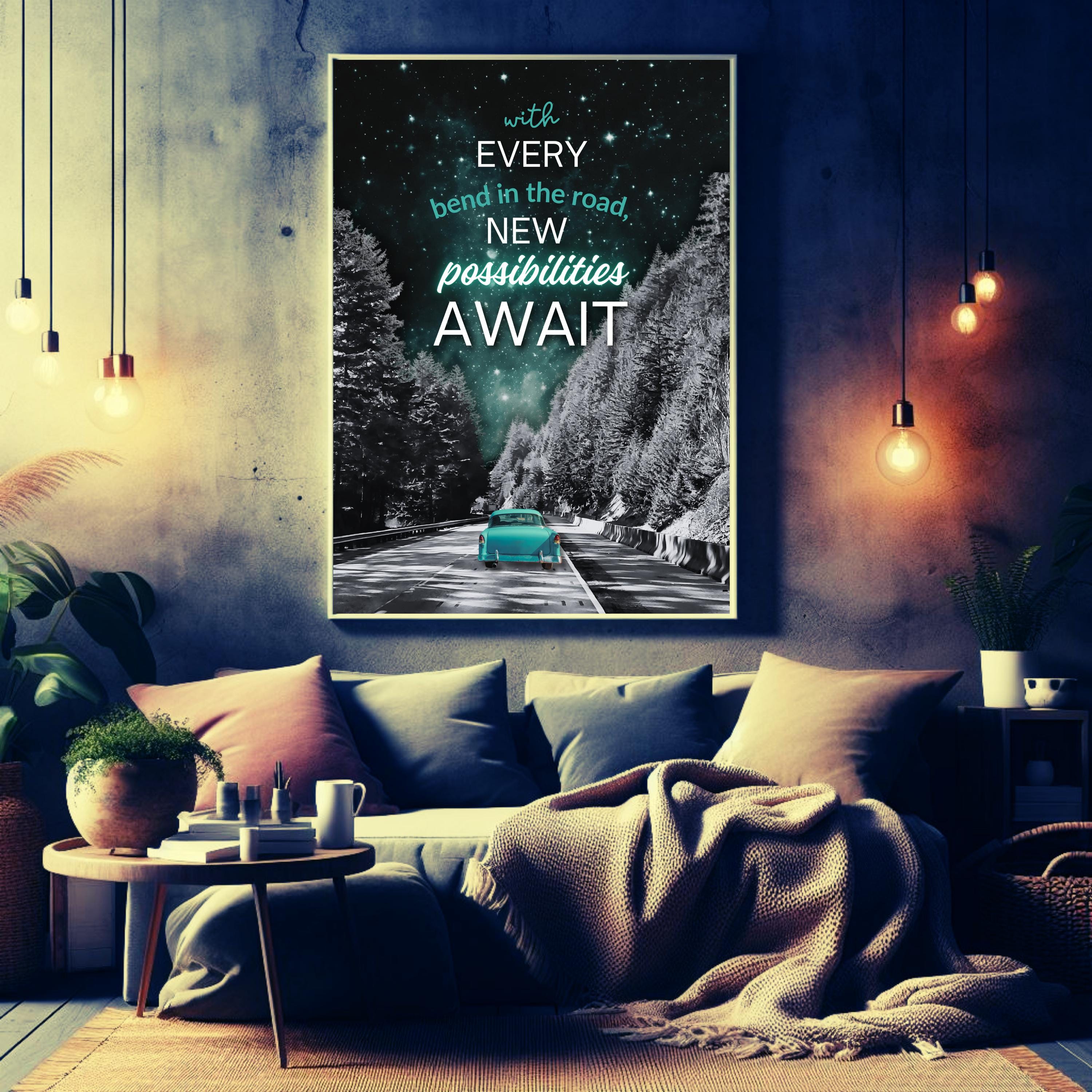Teal Vintage Car Poster: Starry Night Road Trip (digital Download) - Etsy