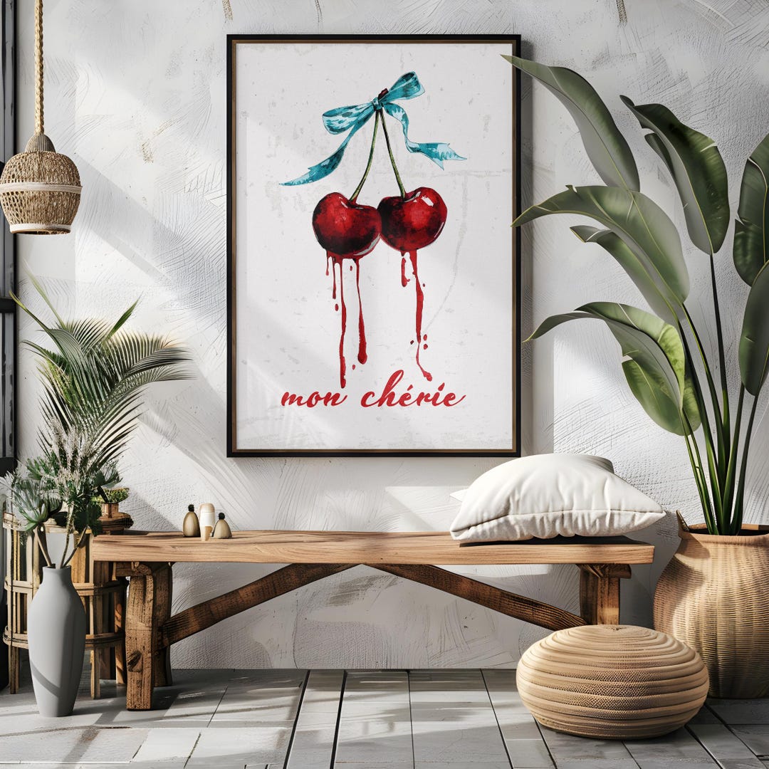 Mon Cherie Gothic Cherry Coquette Wall Art Print - Unique Digital ...