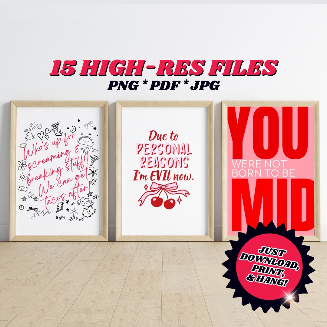 Girly Quote Poster Bundle: Pink Typography Wall Art (15 Digital ...