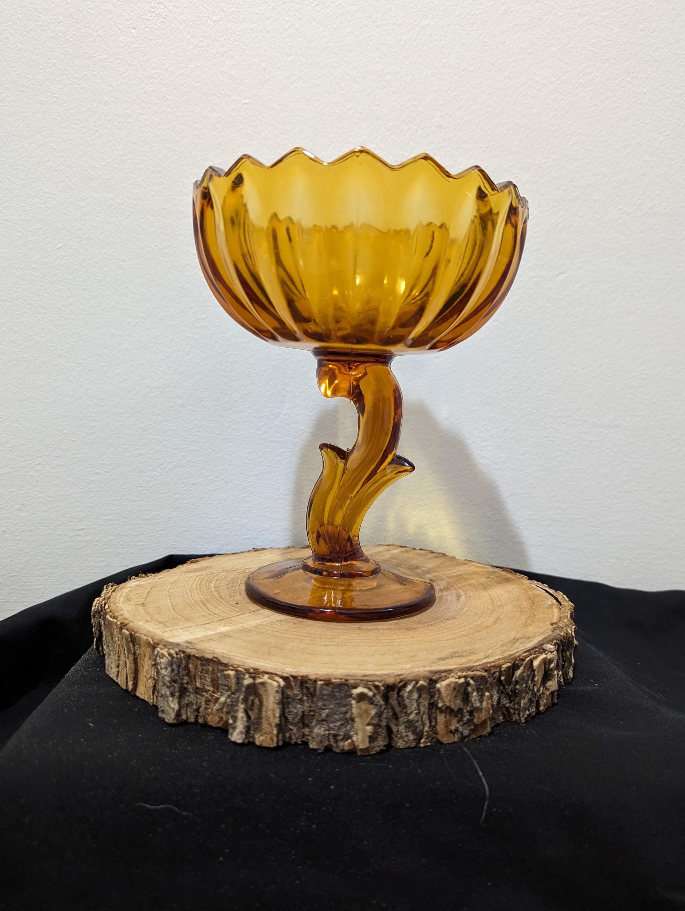 Vintage Indiana Amber Glass Lotus Flower Pedestal Bowl - Etsy