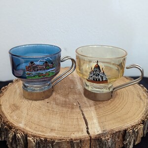 Vintage Stained Glass Tea Latte Coffee Cups Paris Icons Metal Handled ...