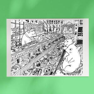 Rats Love Sushi - Ink Illustration Art Print/original Wall Art/office ...