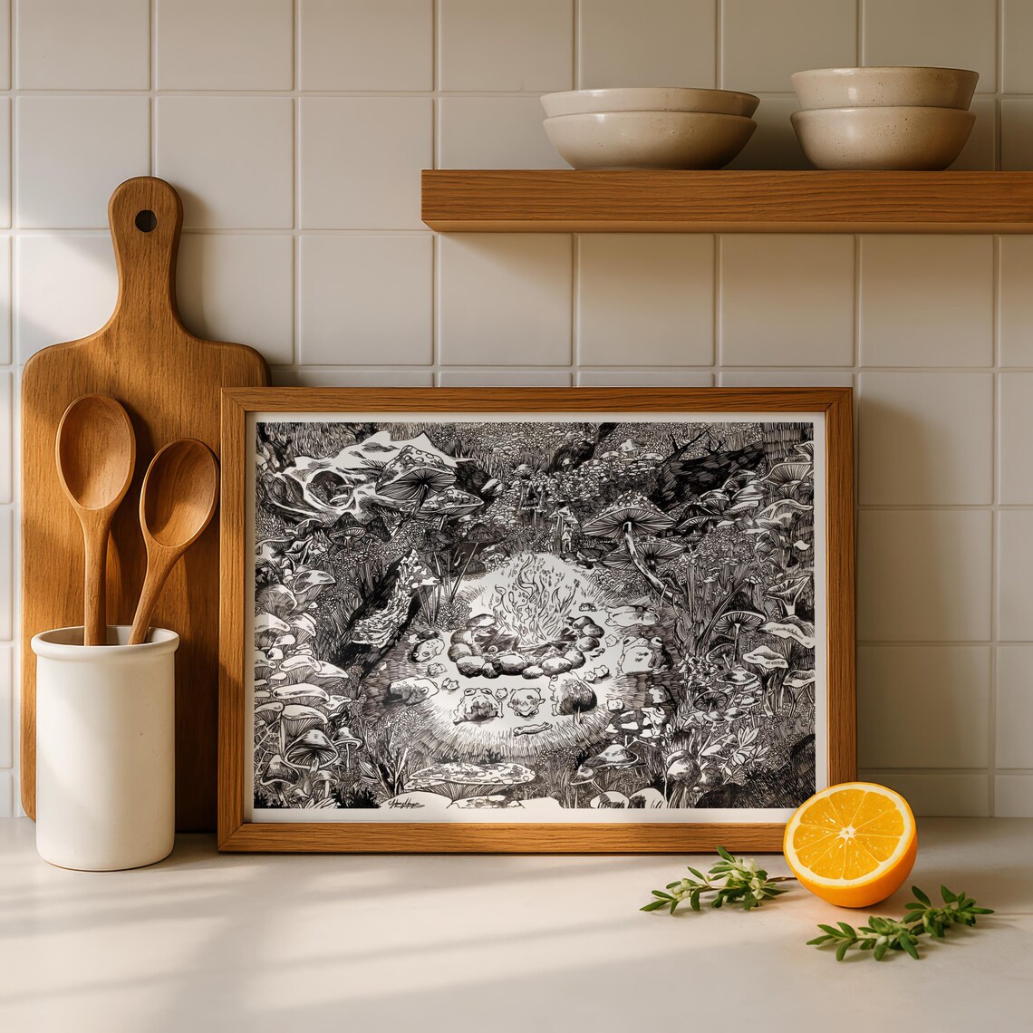 Frogs Around a Campfire - Print/original Wall Art/office Decor/room Art ...