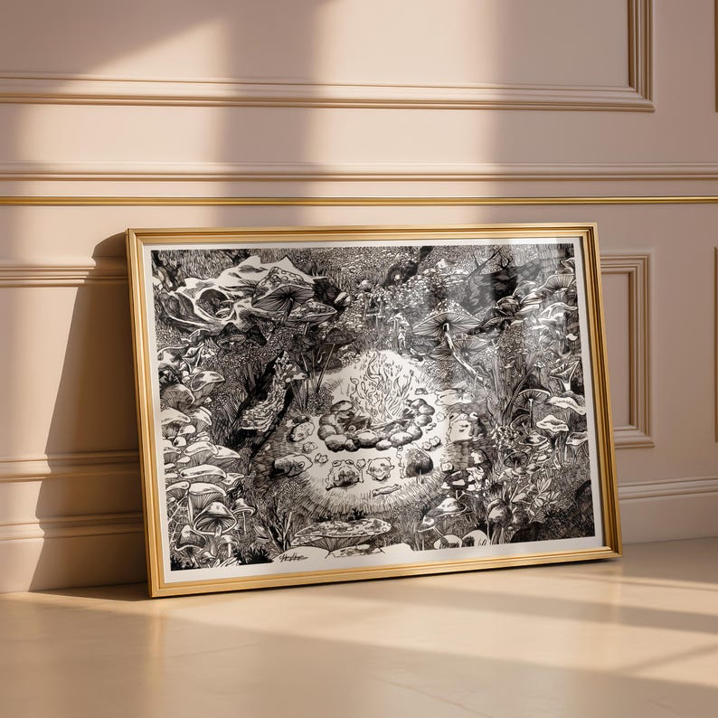Frogs Around a Campfire - Print/original Wall Art/office Decor/room Art ...