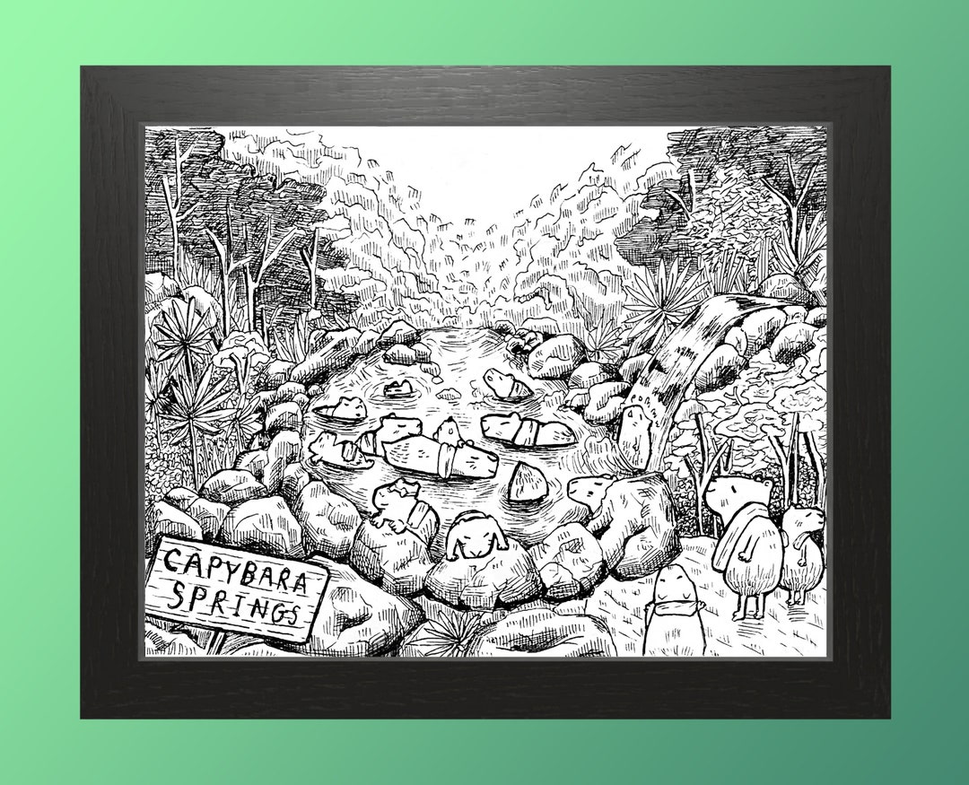Capybara Hot Springs- Art Print /original Wall Art/office Decor/room ...