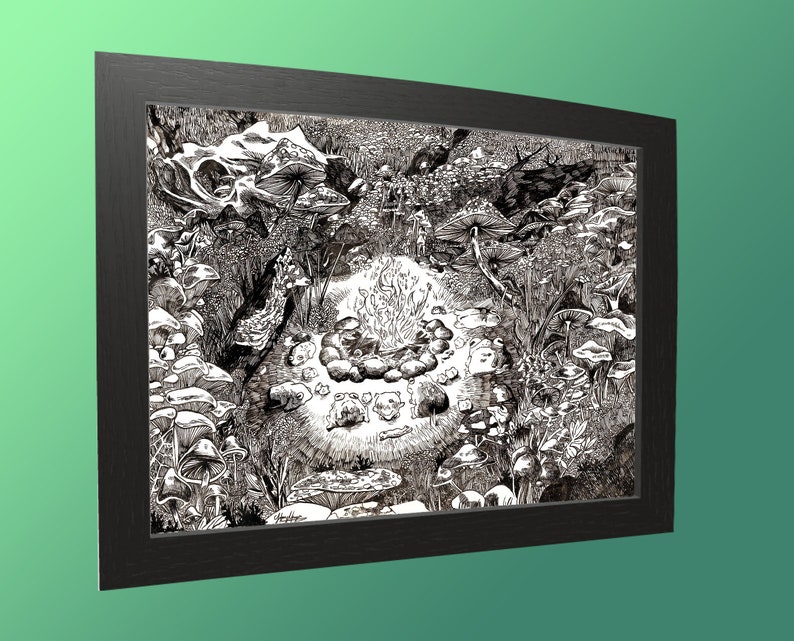 Frogs Around a Campfire - Print/original Wall Art/office Decor/room Art ...