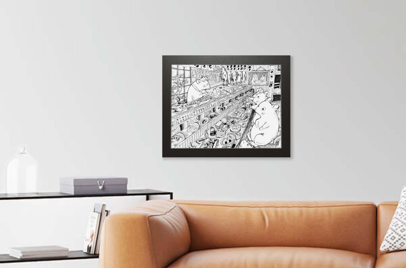 Rats Love Sushi Ink Illustration Art Print/original Wall Art/office ...