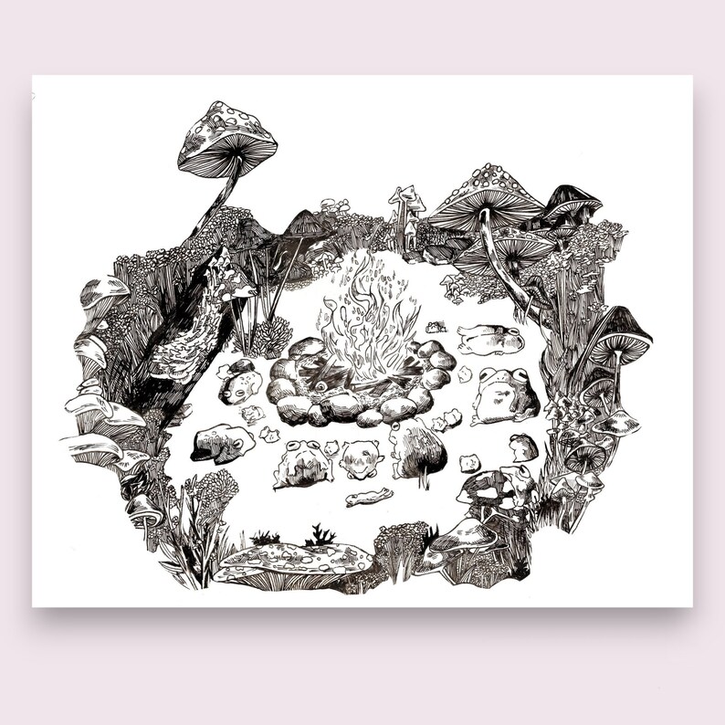 Frogs Around a Campfire - Print/original Wall Art/office Decor/room Art ...