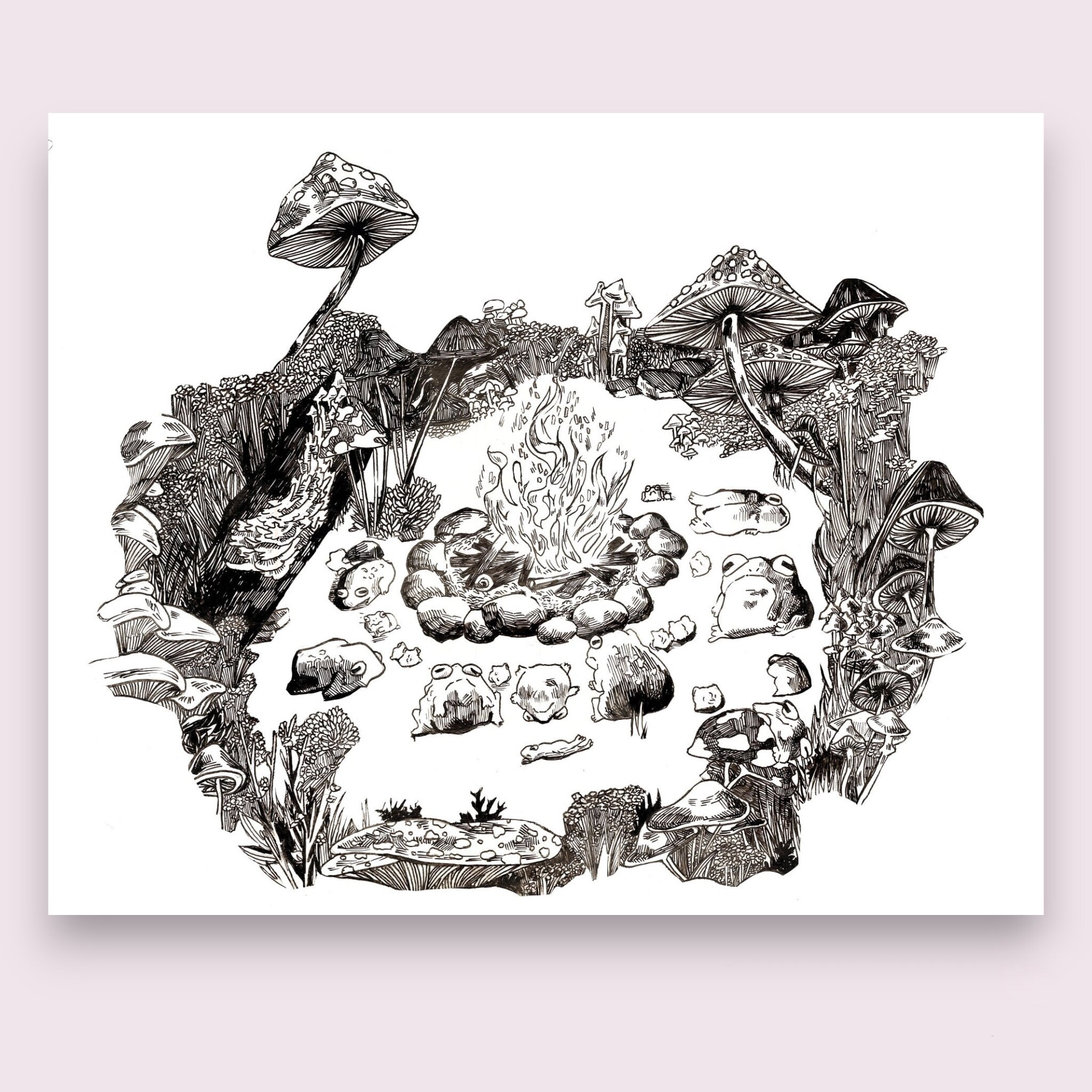 Frogs Around a Campfire Print/original Wall Art/office Decor/room Art ...