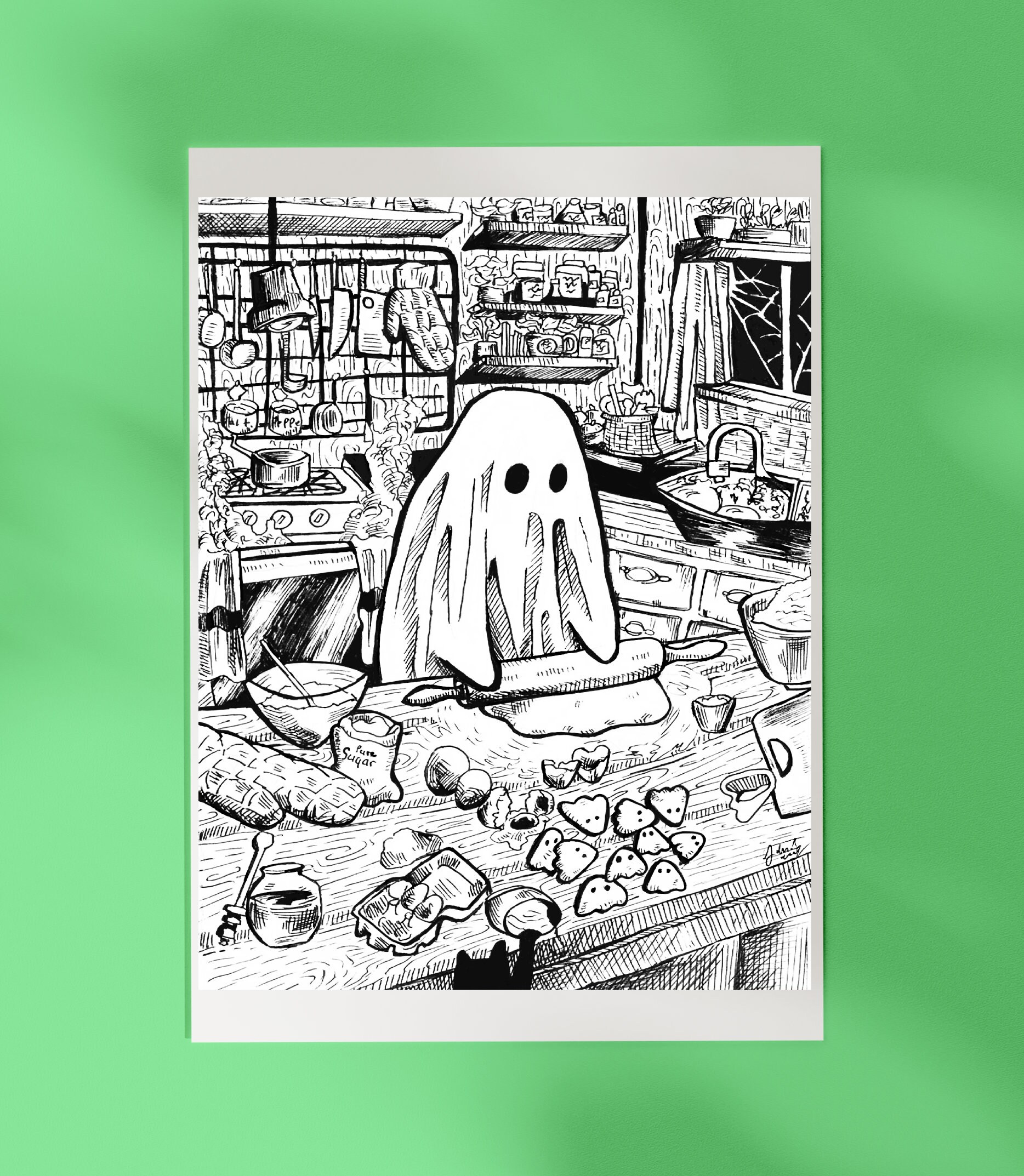 A Ghost Baking Art Print/original Wall Art/office Decor/room Art/black ...
