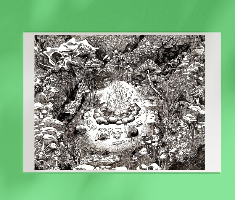 Frogs Around a Campfire - Print/original Wall Art/office Decor/room Art ...