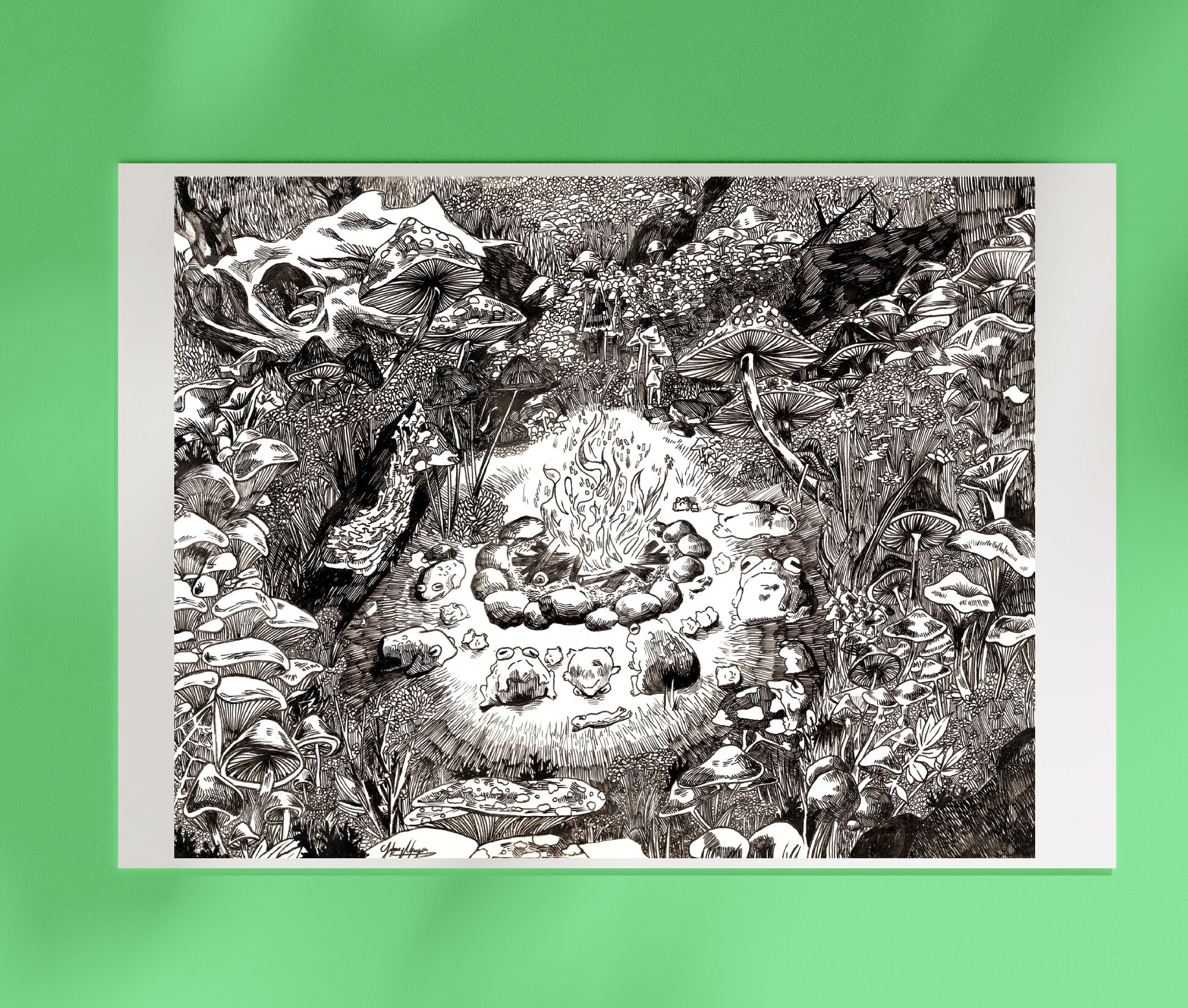 Frogs Around a Campfire - Print/original Wall Art/office Decor/room Art ...