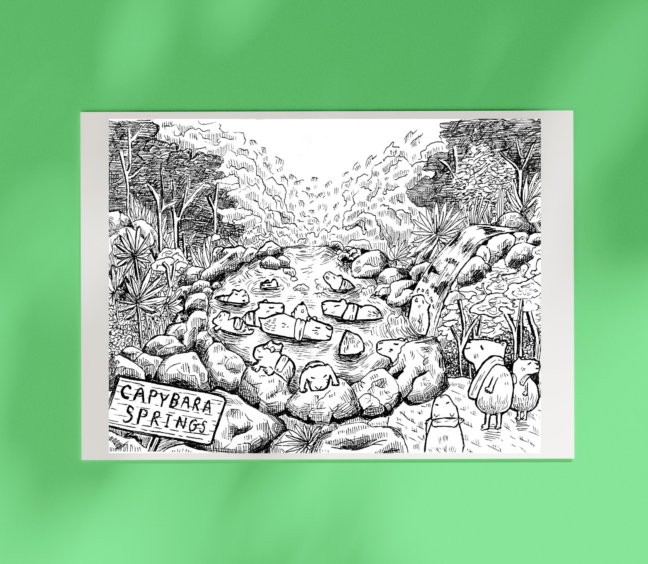 Capybara Hot Springs Art Print /original Wall Art/office Decor/room Art ...