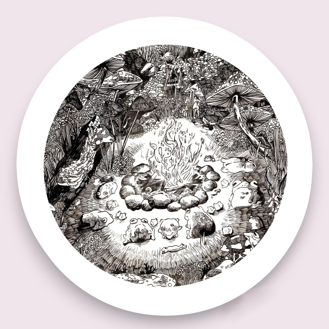 Frogs Around a Campfire Art Sticker/cute Animal/frogs/mushroom/garden ...