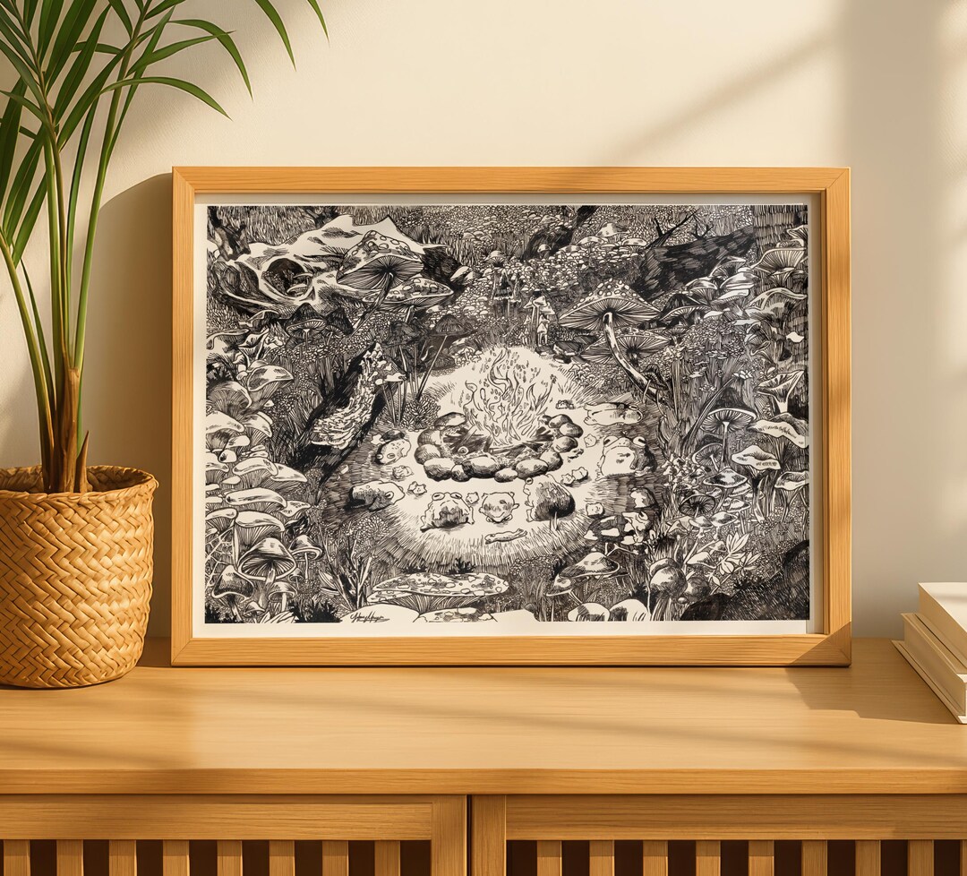 Frogs Around a Campfire - Print/original Wall Art/office Decor/room Art ...