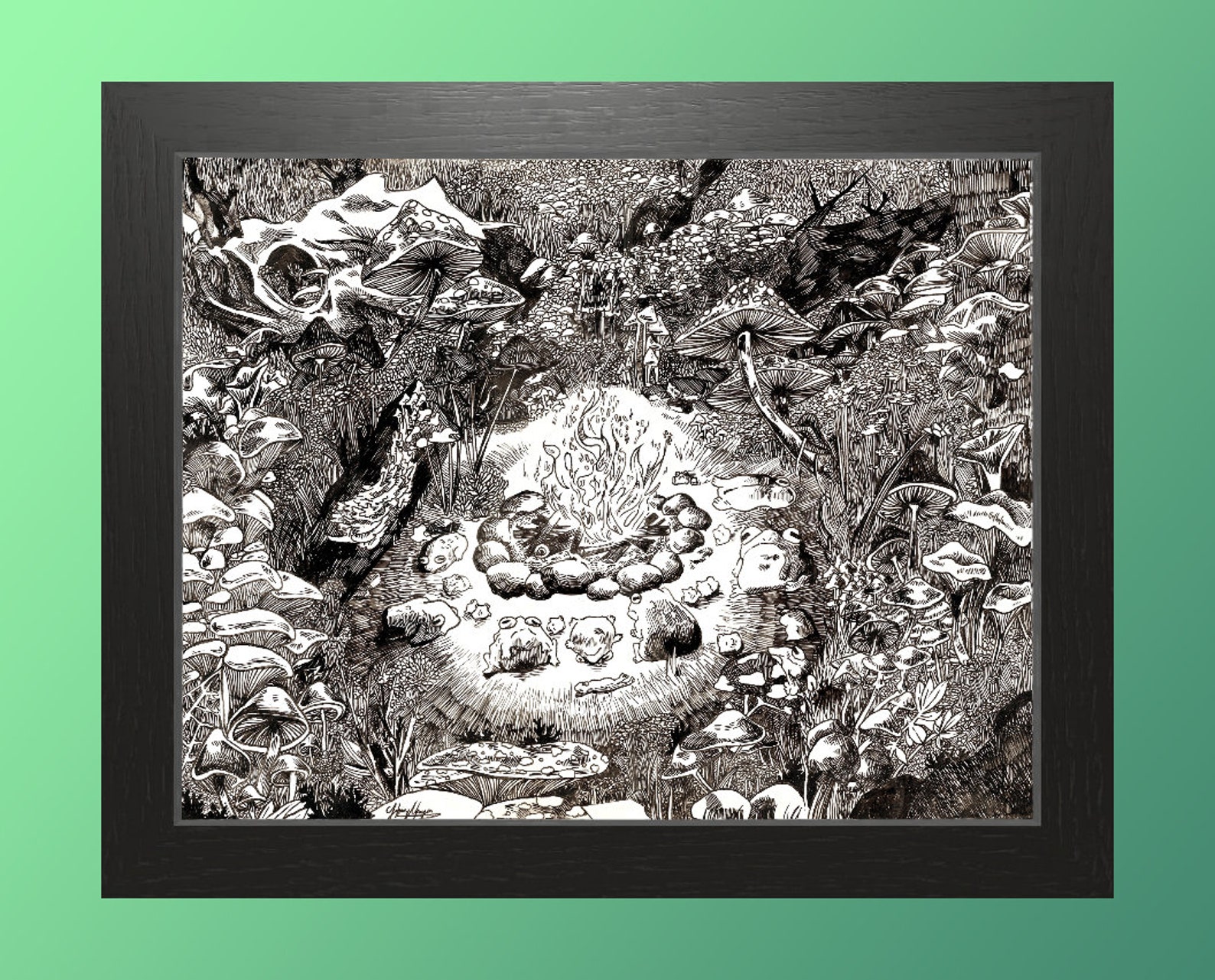 Frogs Around a Campfire - Print/original Wall Art/office Decor/room Art ...